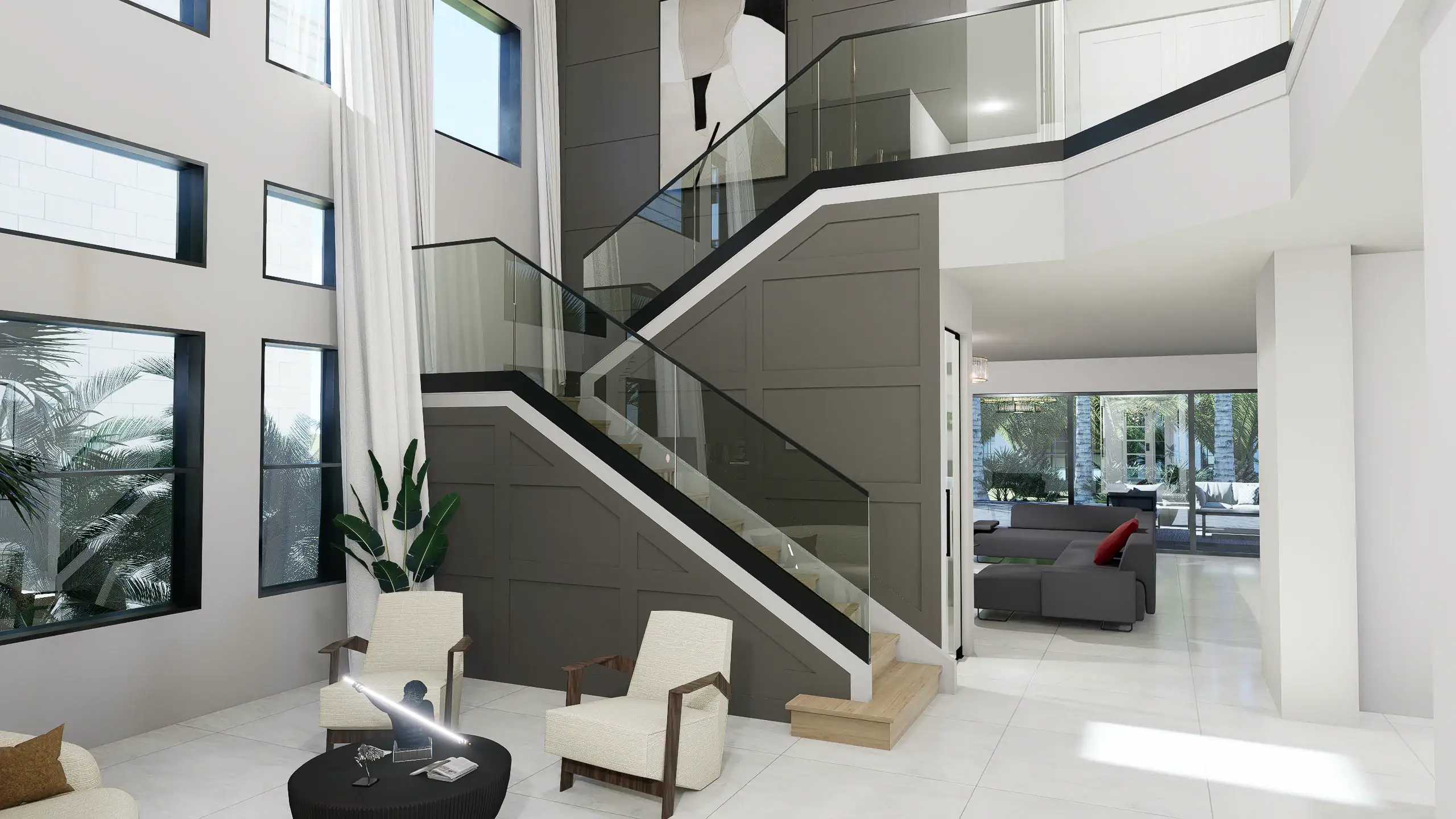 Glass Railing with Wine Cellar | Apex In Avenir - A Crystal Glass & Mirror