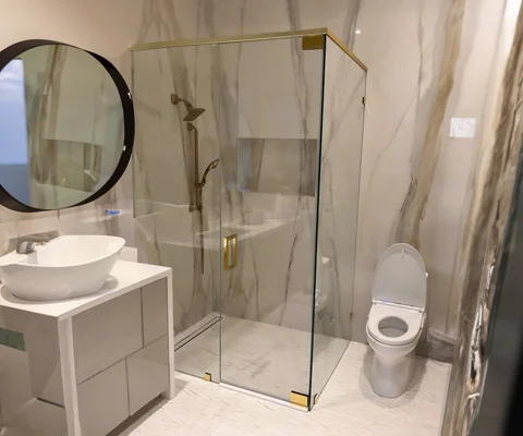 Shower Door With Header - A Crystal Glass & Mirror