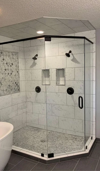 Shower Door With Header - A Crystal Glass & Mirror